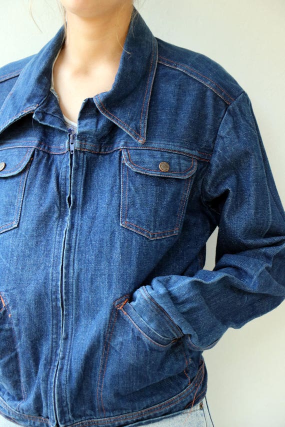 Vintage Denim Jacket, 1970's Boho Blue Denim Jean Jea… - Gem