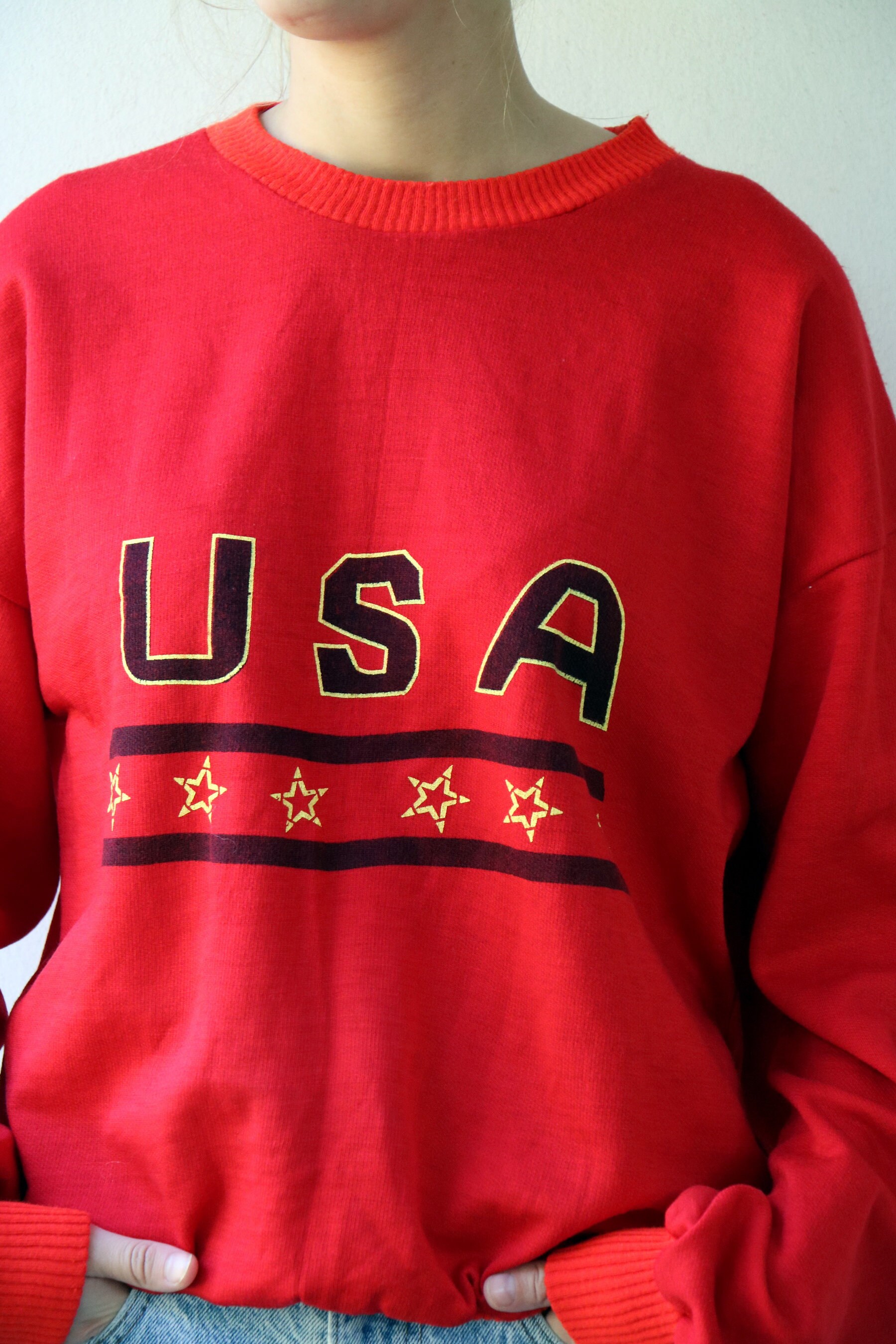 Vintage Red Sweatshirt 70s USA America Crewneck Sweater - Etsy