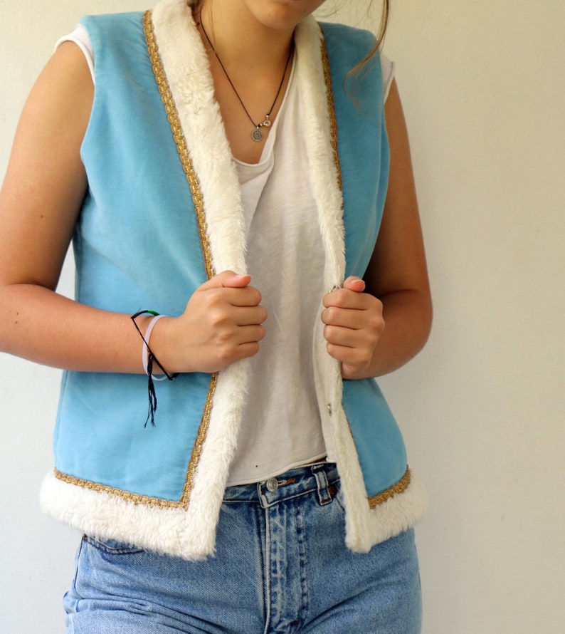 70's Vest Vintage 1970s Boho Hippy Blue Suede Faux Vest - Etsy