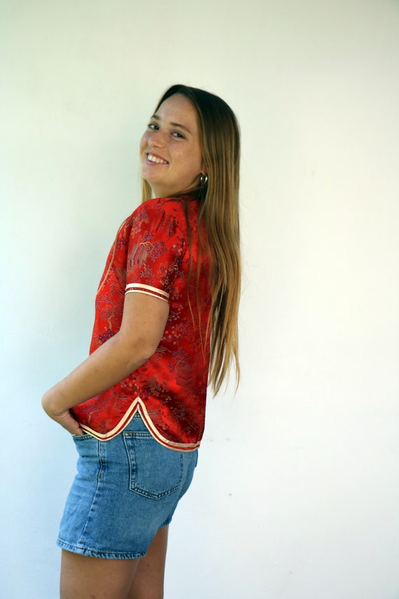 Solz Squirrel Cheongsam Blouse, vintage 60s Boho Hipp… - Gem