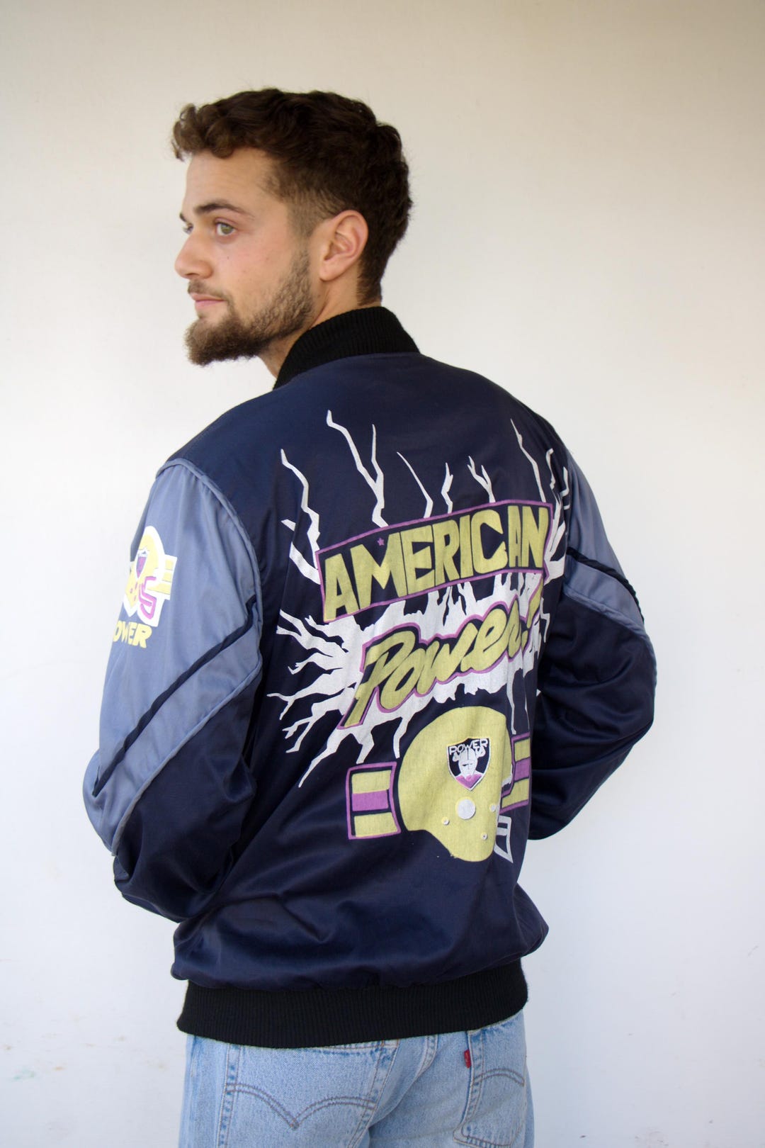 Vintage 90s American Power Bomber Jacket – Football Graphic Varsity ...