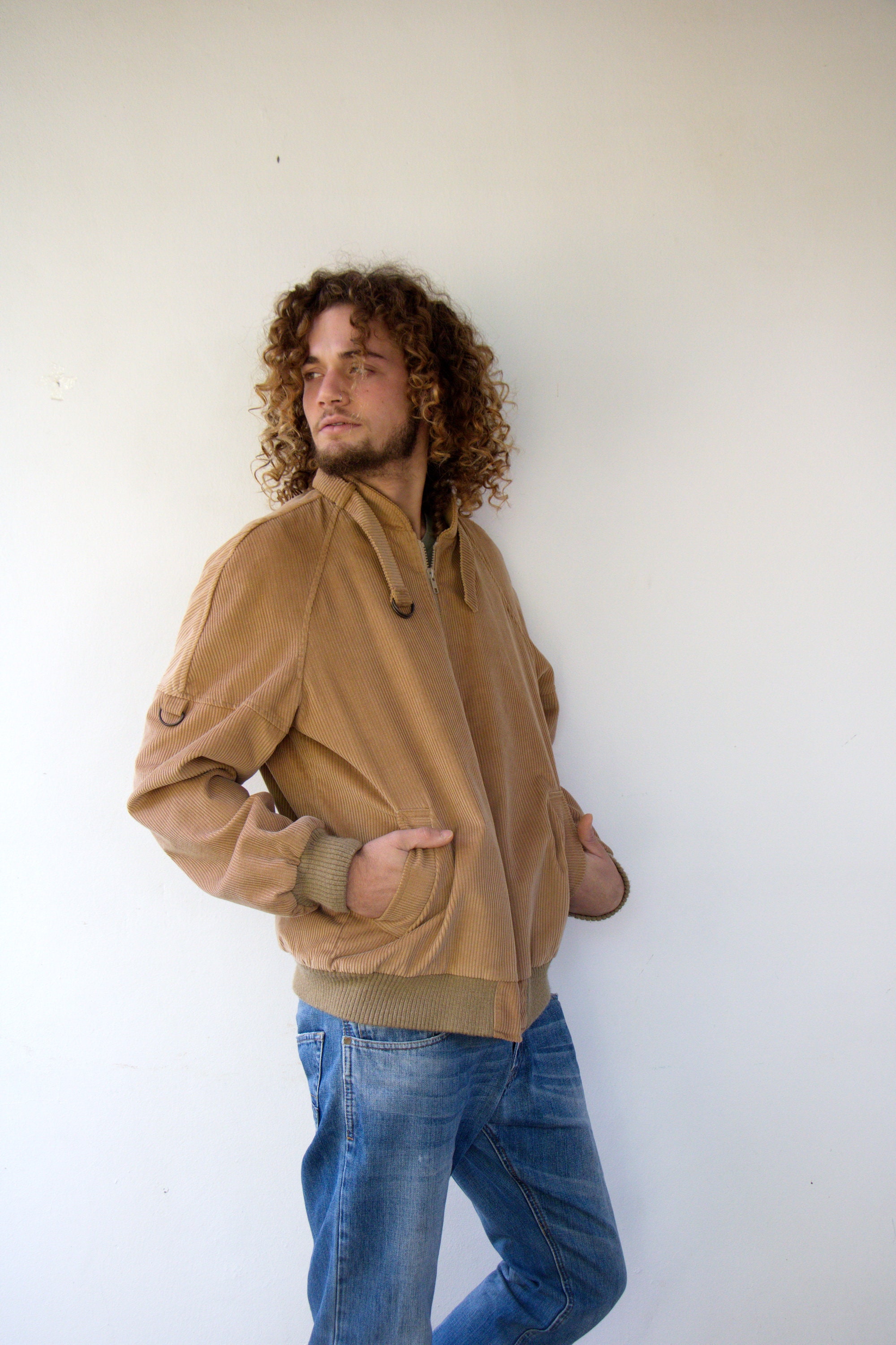 Corduroy Bomber Jacket, Vintage 70's 1970s Light Brown Beige Corduroy Bomber Jacket, Vintage 70's 1970s Light Brown Beige