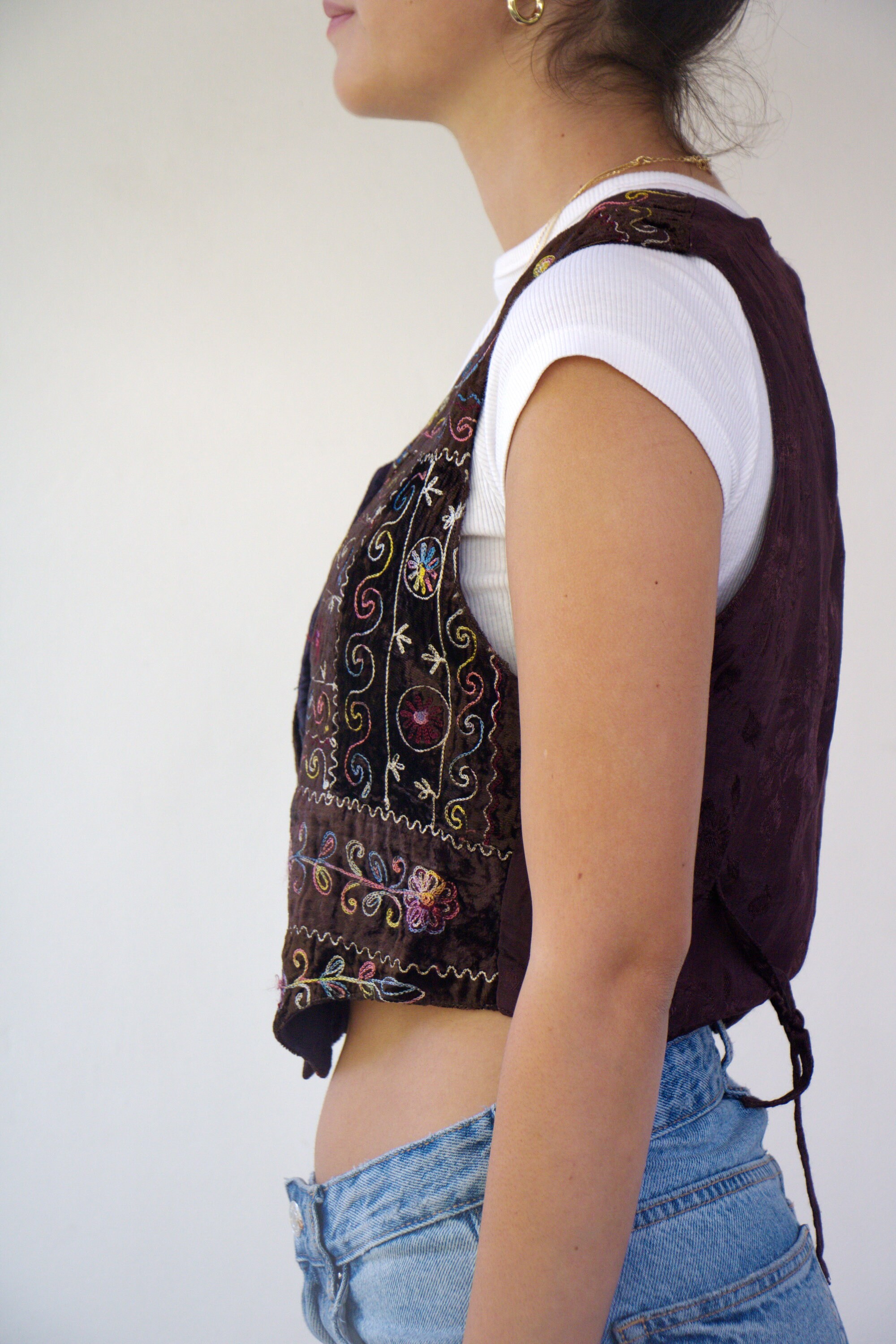 René Derhy Embroidered Vest , Vintage Velvet Brown Vest Boho Hippie ...