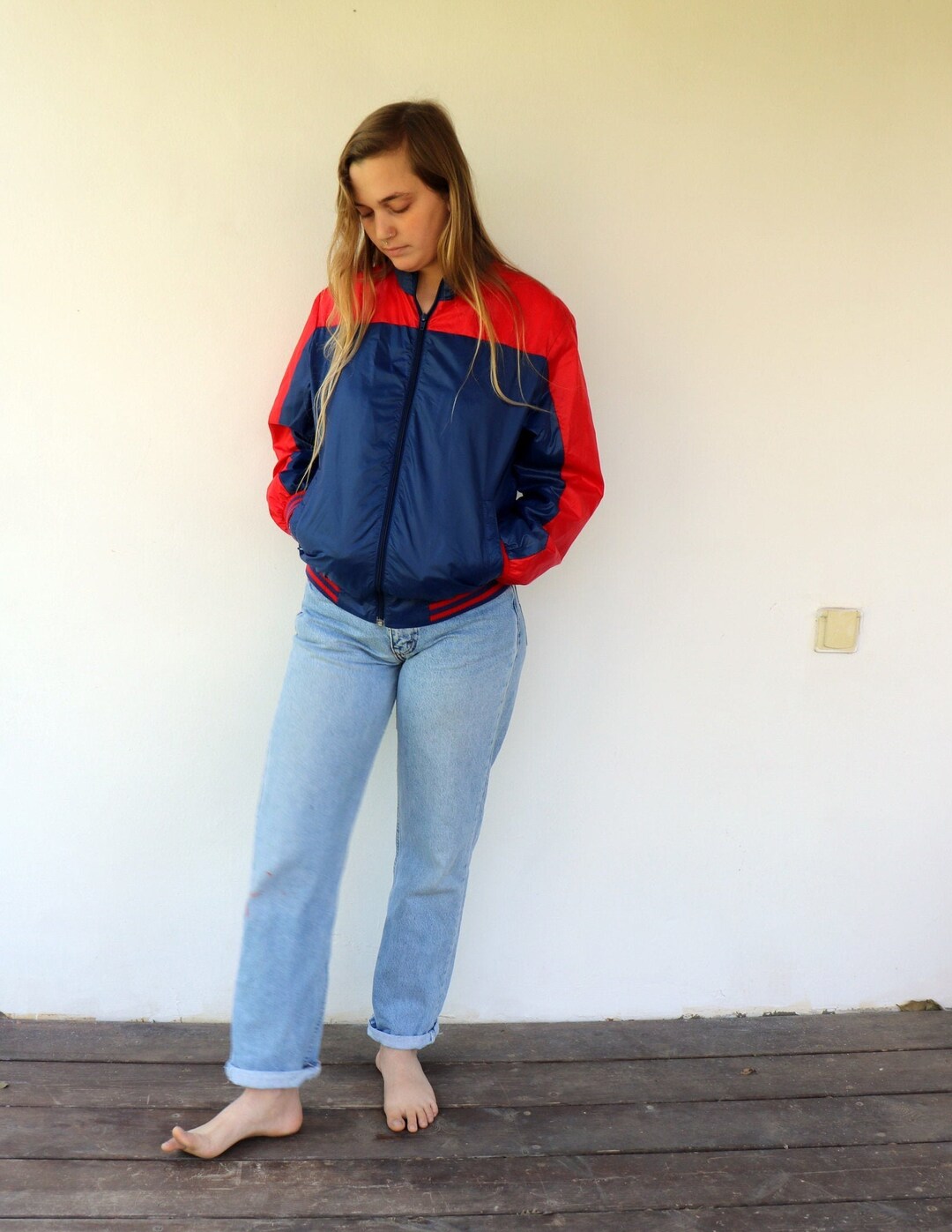 Vintage 80s Colorblock Ski Jacket, Red Blue Bomber Windbreaker Unisex ...