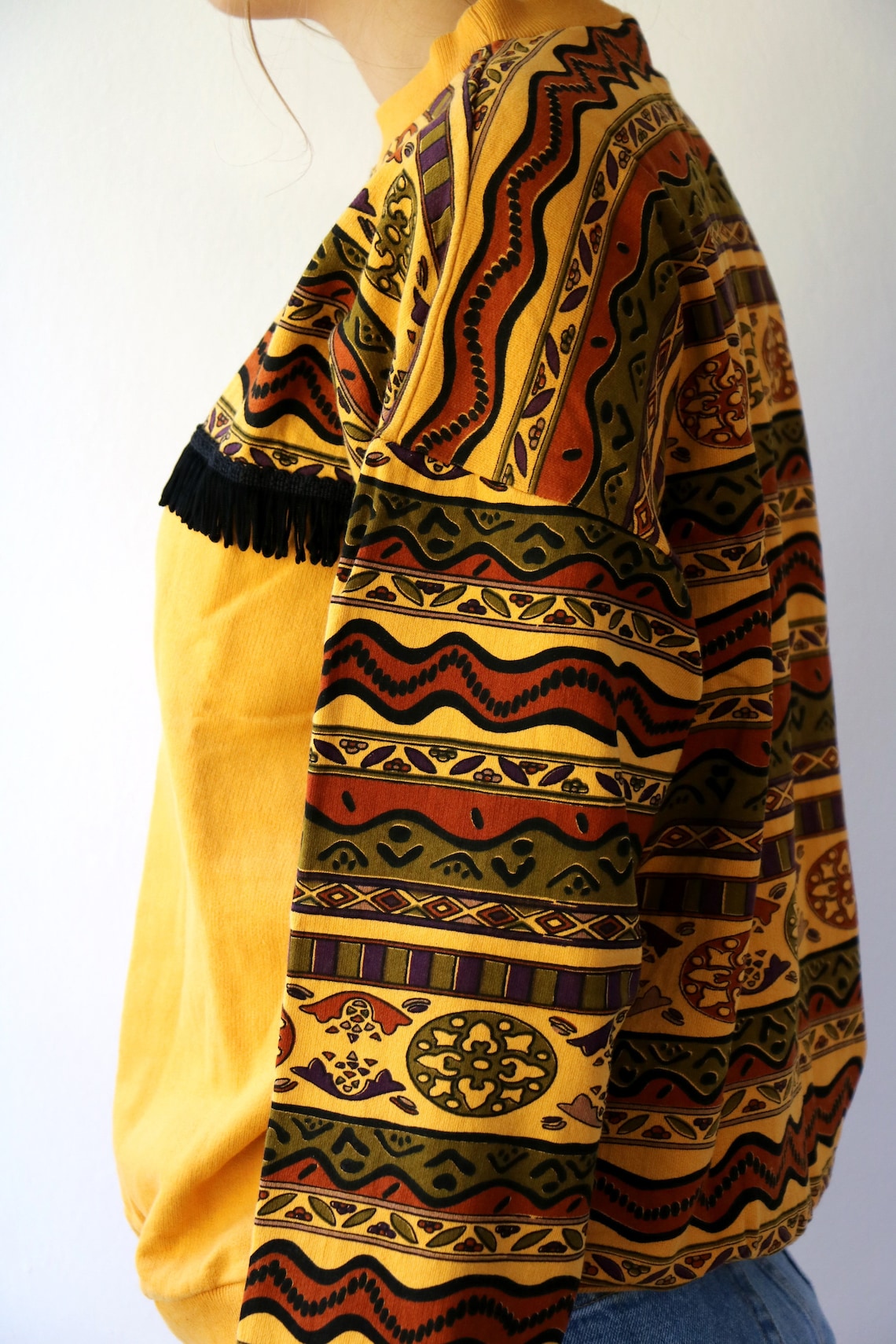 Abstract Fringe Sweatshirt Vintage 80s Boho Hippy Geometric | Etsy