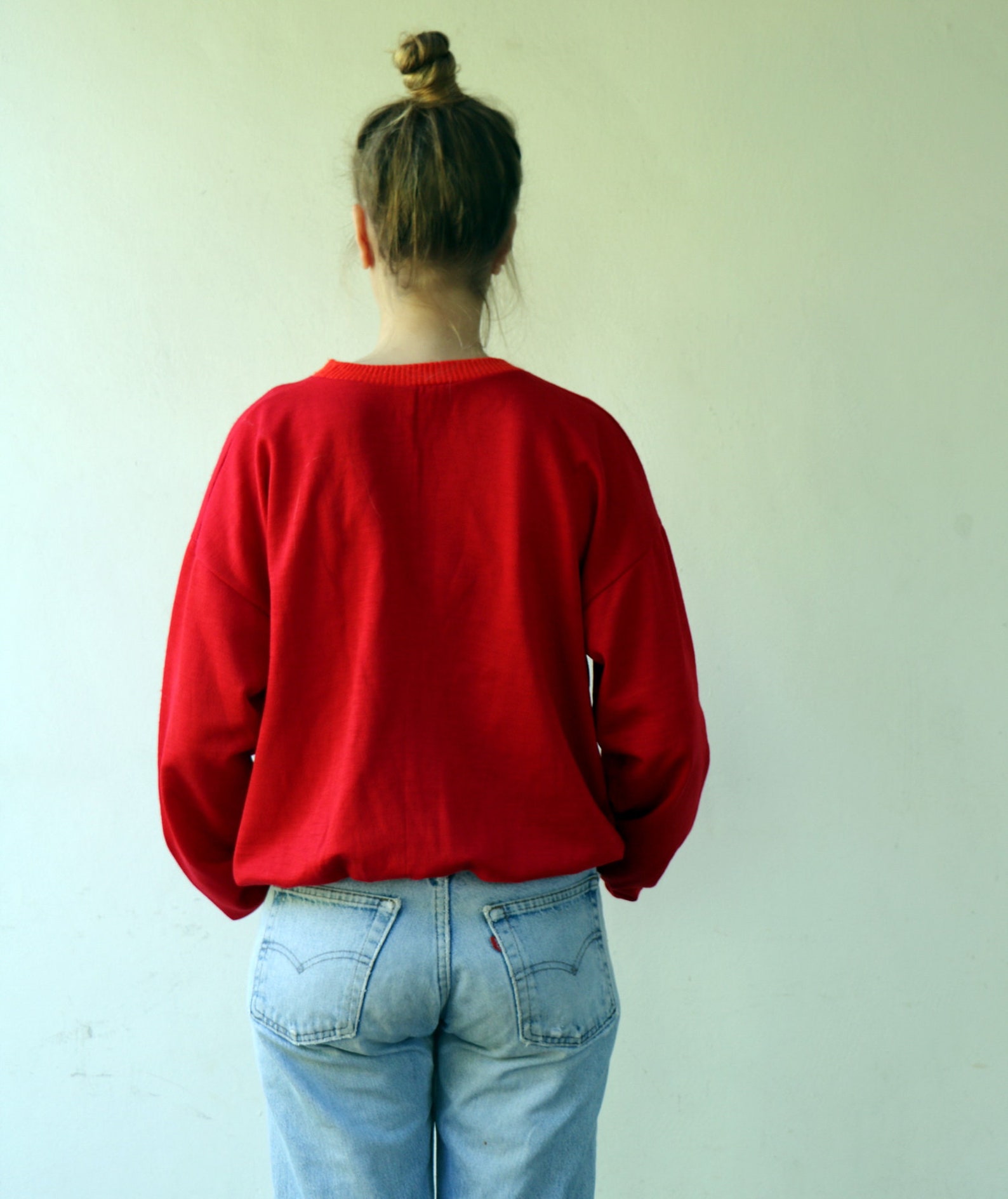 Vintage Red Sweatshirt, 70s USA America Crewneck Sweater T-shirt 1970s ...