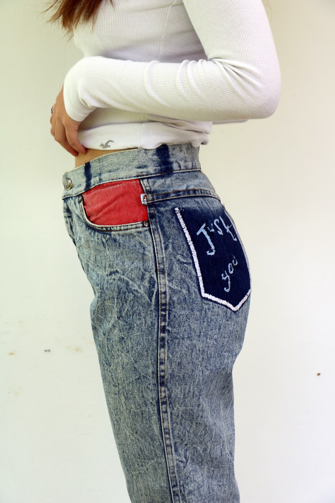Acid Wash Jeans, Vintage 80s 1980s High Waist Boho Hippy Embroidered ...
