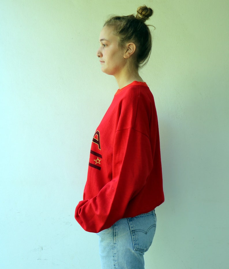 Vintage Red Sweatshirt, 70s USA America Crewneck Sweater T-shirt 1970s ...