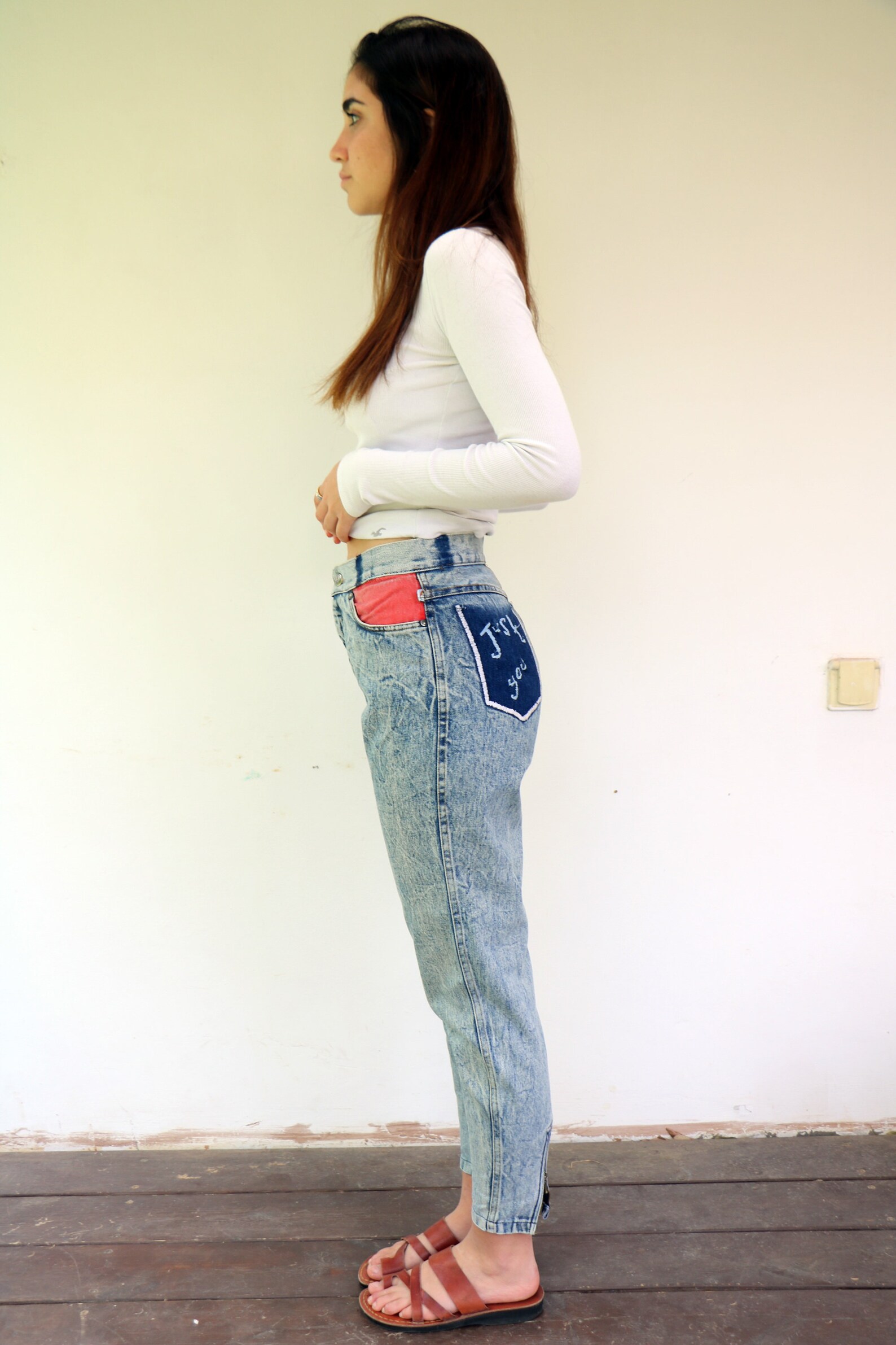 Acid Wash Jeans, Vintage 80s 1980s High Waist Boho Hippy Embroidered ...