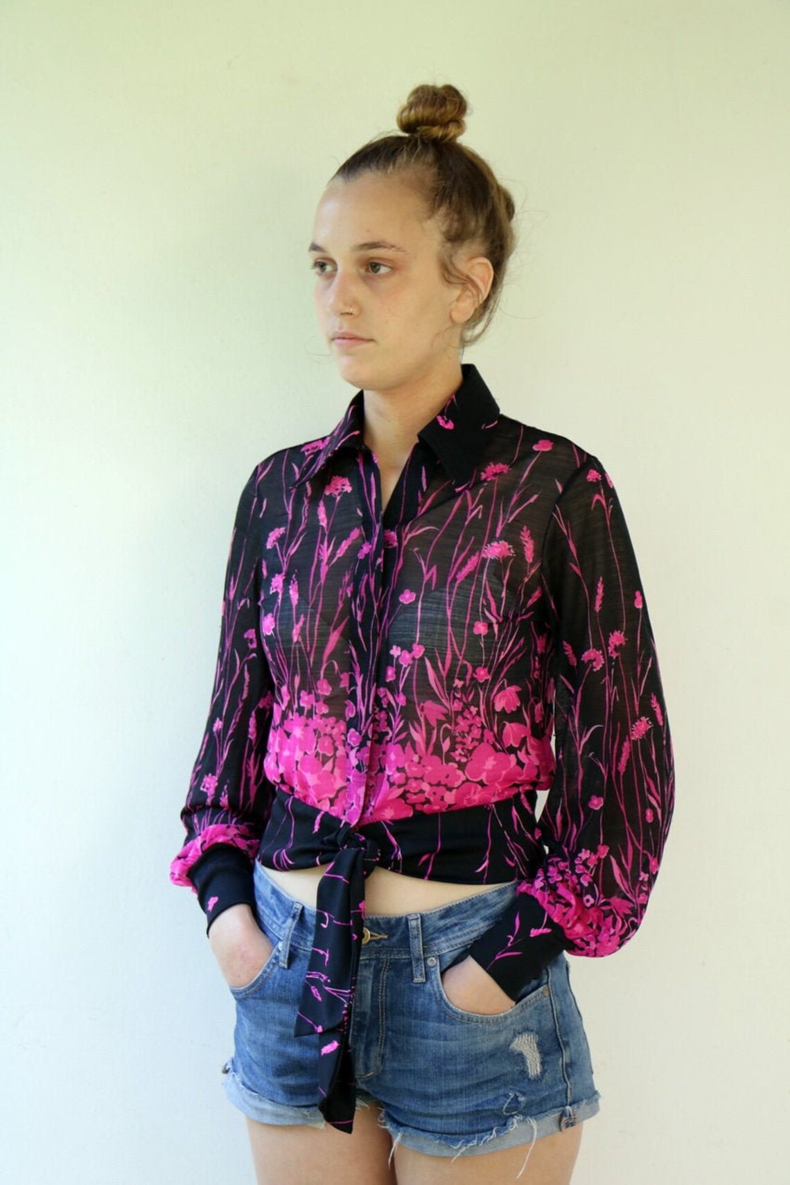 Floral Crop Blouse Vintage 70s Boho Hippy High Waist Cropped - Etsy