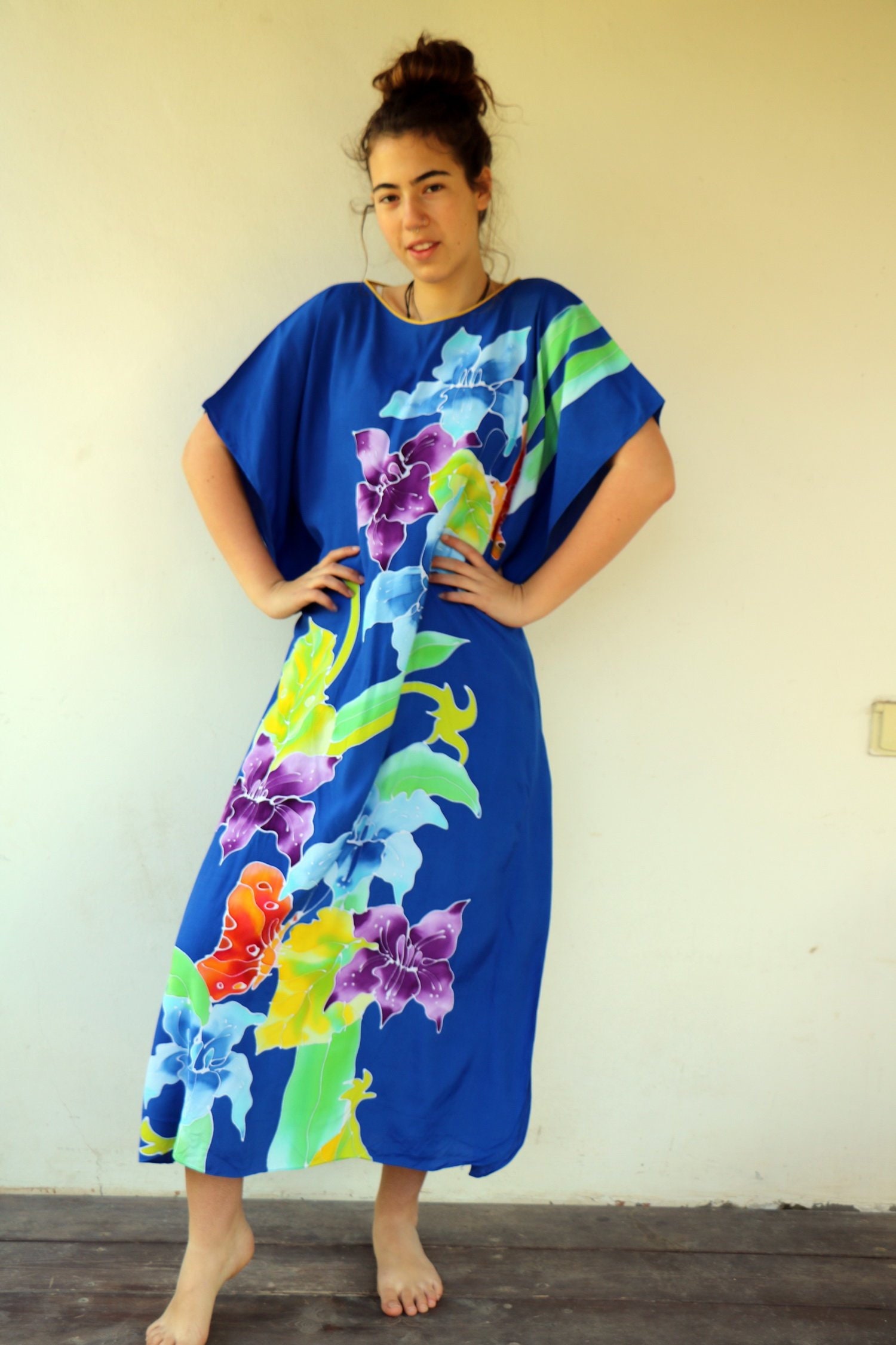Tropical Dress Vintage Boho 70s 80s Hawaiian Blue Floral - Etsy Israel