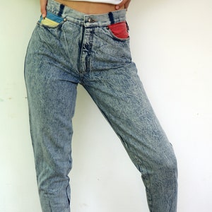 Acid Wash Jeans, Vintage 80s 1980s High Waist Boho Hippy Embroidered ...