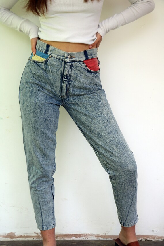 Acid Wash Jeans, Vintage 80s 1980s High Waist Boho Hi… - Gem