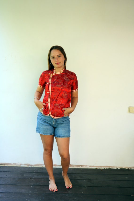 Solz Squirrel Cheongsam Blouse, vintage 60s Boho Hipp… - Gem