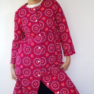 Quilted Puffy Robe Duster Coat, Vintage 60s Boho Hippie Red Blue White ...