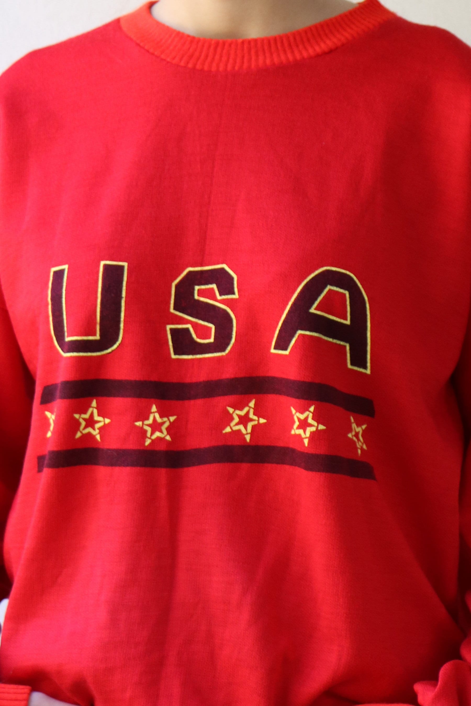 Vintage Red Sweatshirt, 70s USA America Crewneck Sweater T-shirt 1970s ...