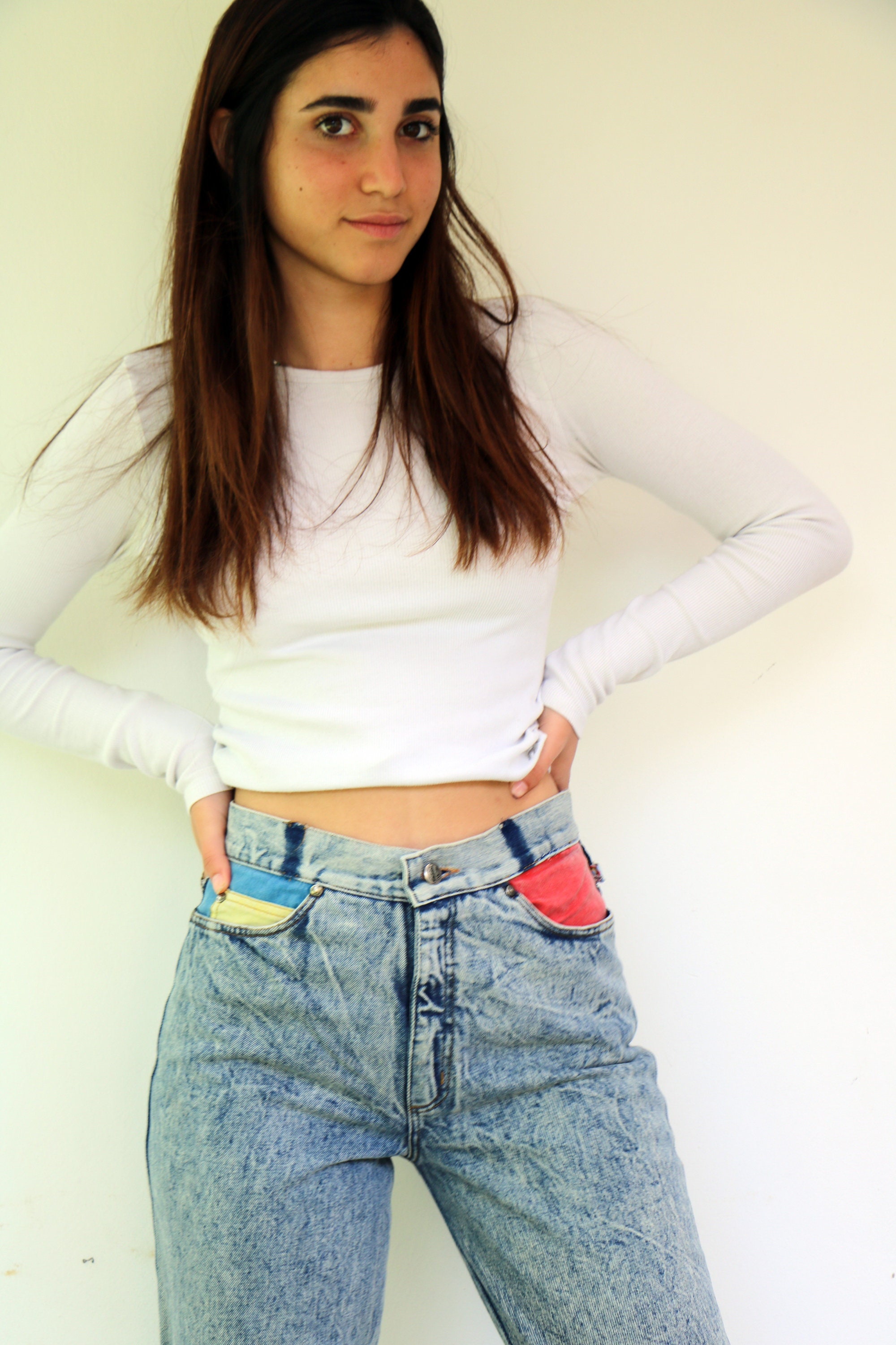 Acid Wash Jeans, Vintage 80s 1980s High Waist Boho Hippy Embroidered ...