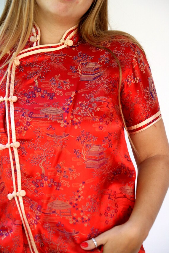 Solz Squirrel Cheongsam Blouse, vintage 60s Boho Hipp… - Gem