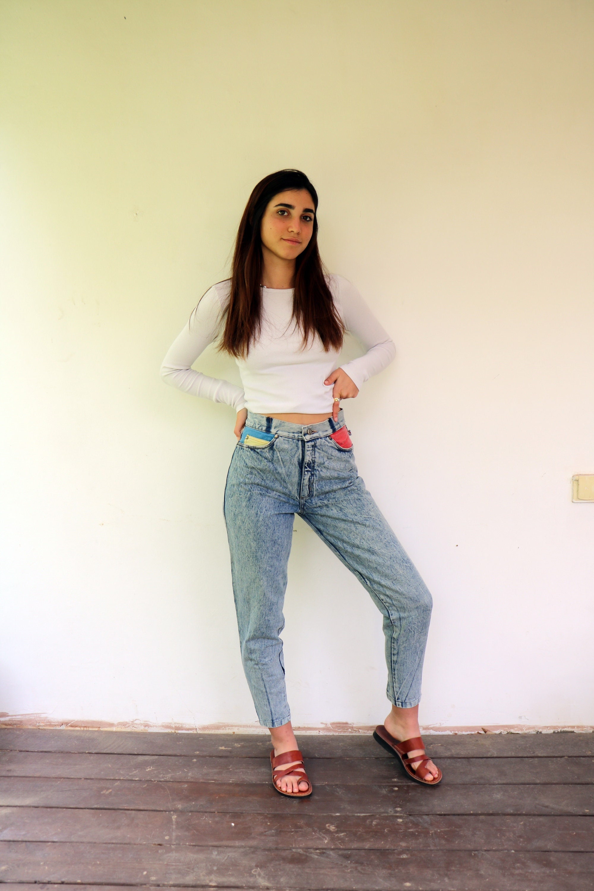 Acid Wash Jeans, Vintage 80s 1980s High Waist Boho Hippy Embroidered ...