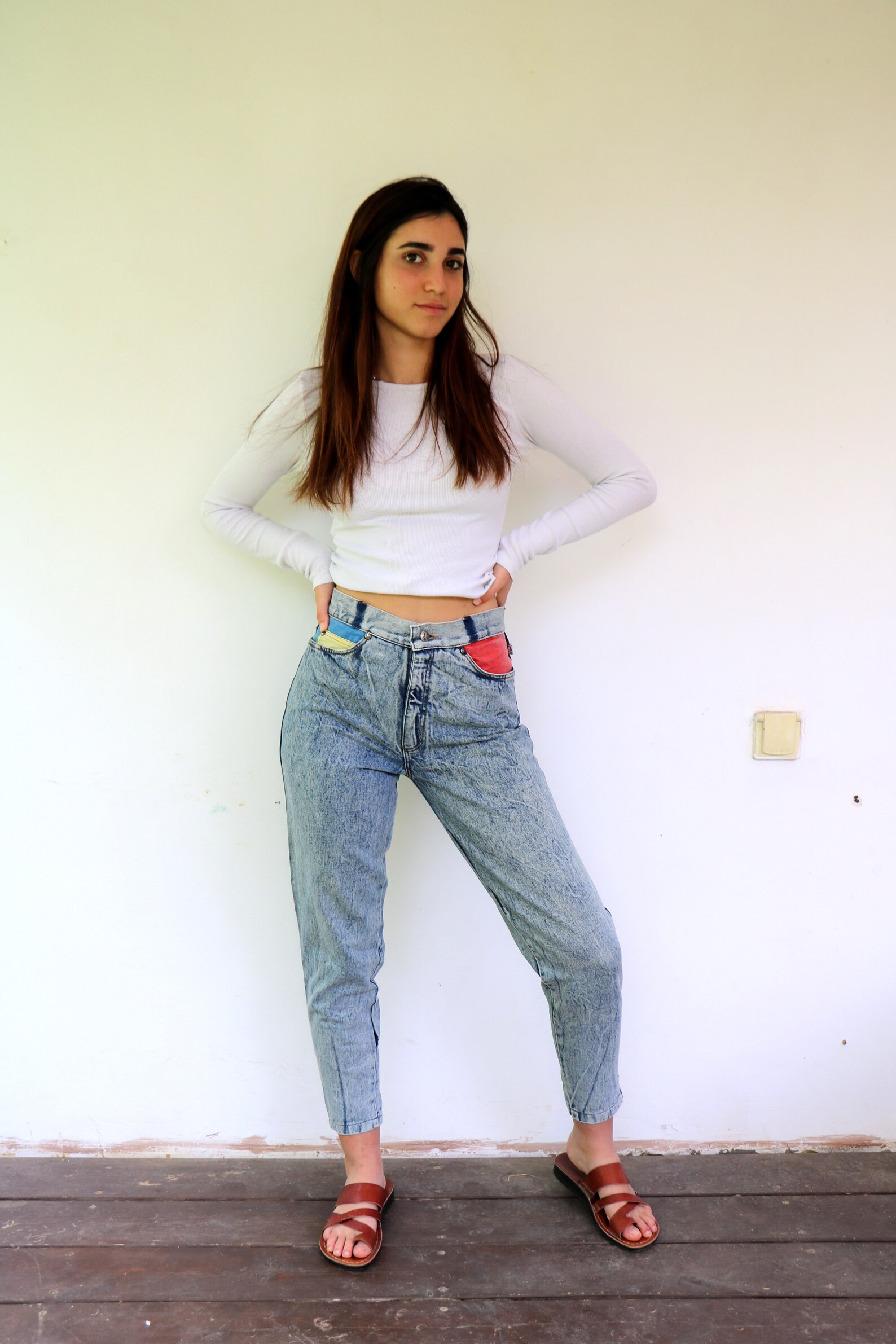 Acid Wash Jeans, Vintage 80s 1980s High Waist Boho Hippy Embroidered ...