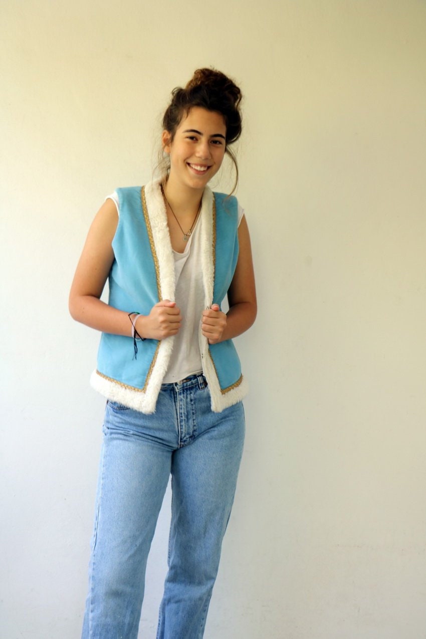 70's Vest Vintage 1970s Boho Hippy Blue Suede Faux Vest - Etsy