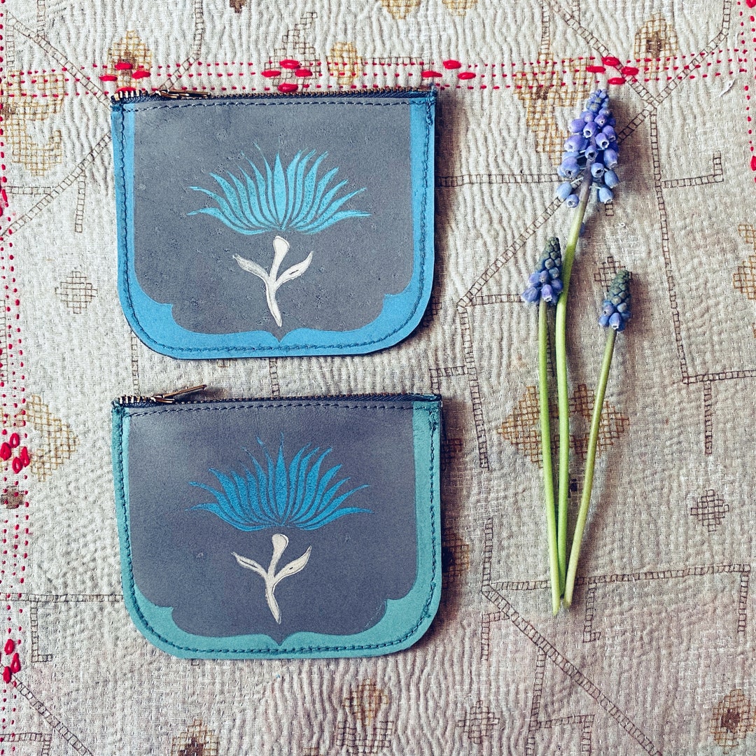 Handmade Leather Purse With Lotus Flower Block Print - Etsy