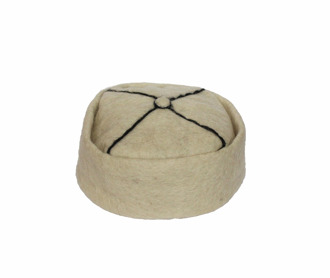 Modern White Wool Cap Georgian Bucket Wool Hat Handmade Boho Hat for ...