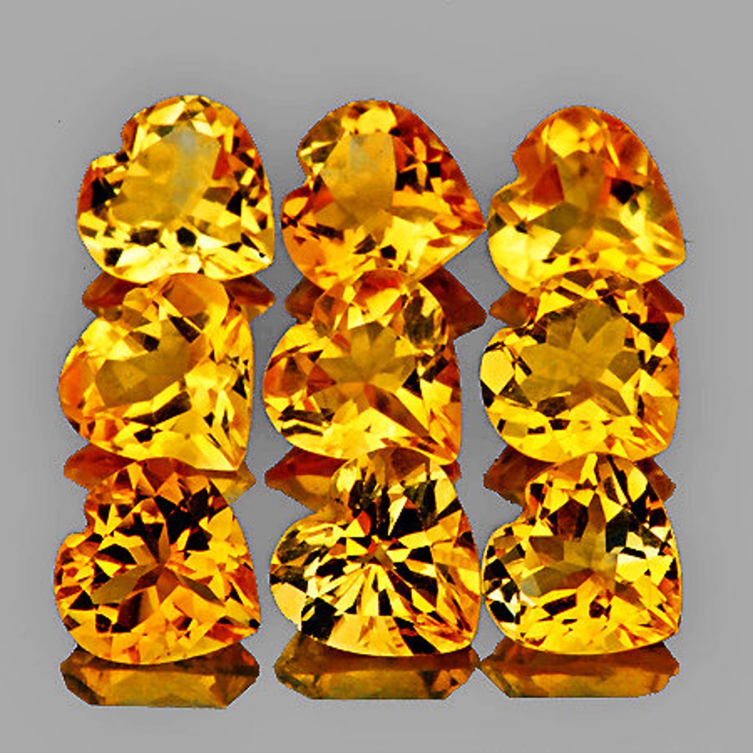 6.00 Mm 9 Pcs Heart AAA Fire Natural Intense Golden Yellow Citrine ...