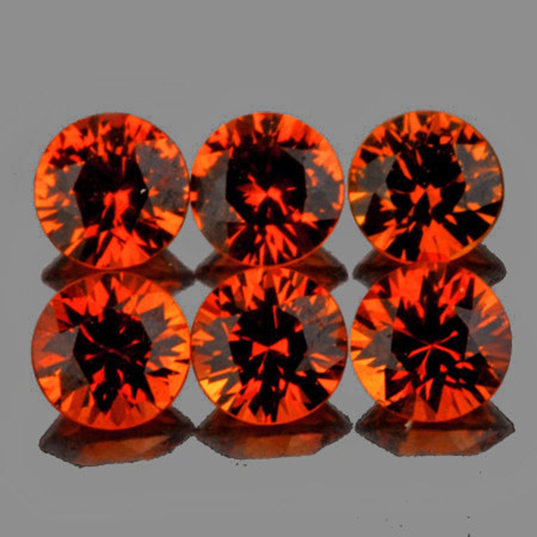 3.20 Mm 6 Piece Round Diamond Cut Intense Mandarin Orange Spessartite Garnet Natural {flawless ...