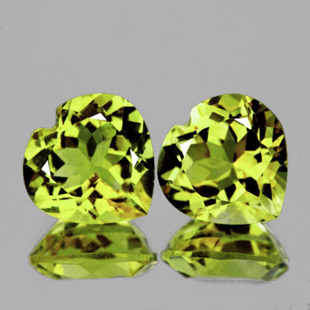8.00 Mm 2 Pieces Heart AAA Fire Natural Green Gold Lemon Quartz ...