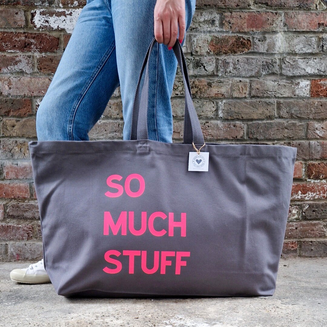 Custom Text Oversized Canvas Tote Bag: Large Shopper, Weekend Bag ...