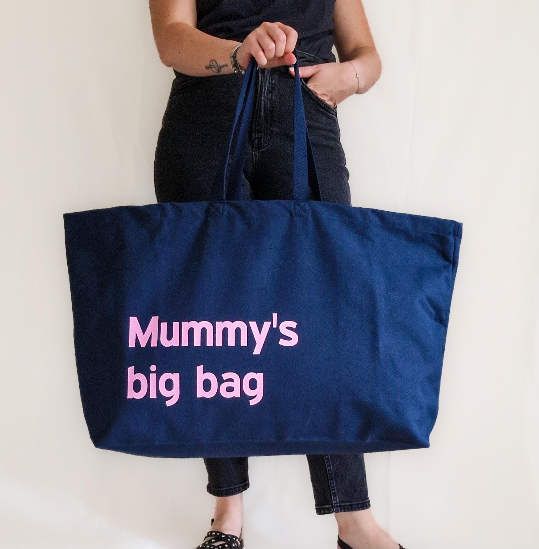 Custom Text Oversized Canvas Tote Bag: Large Shopper, Weekend Bag ...