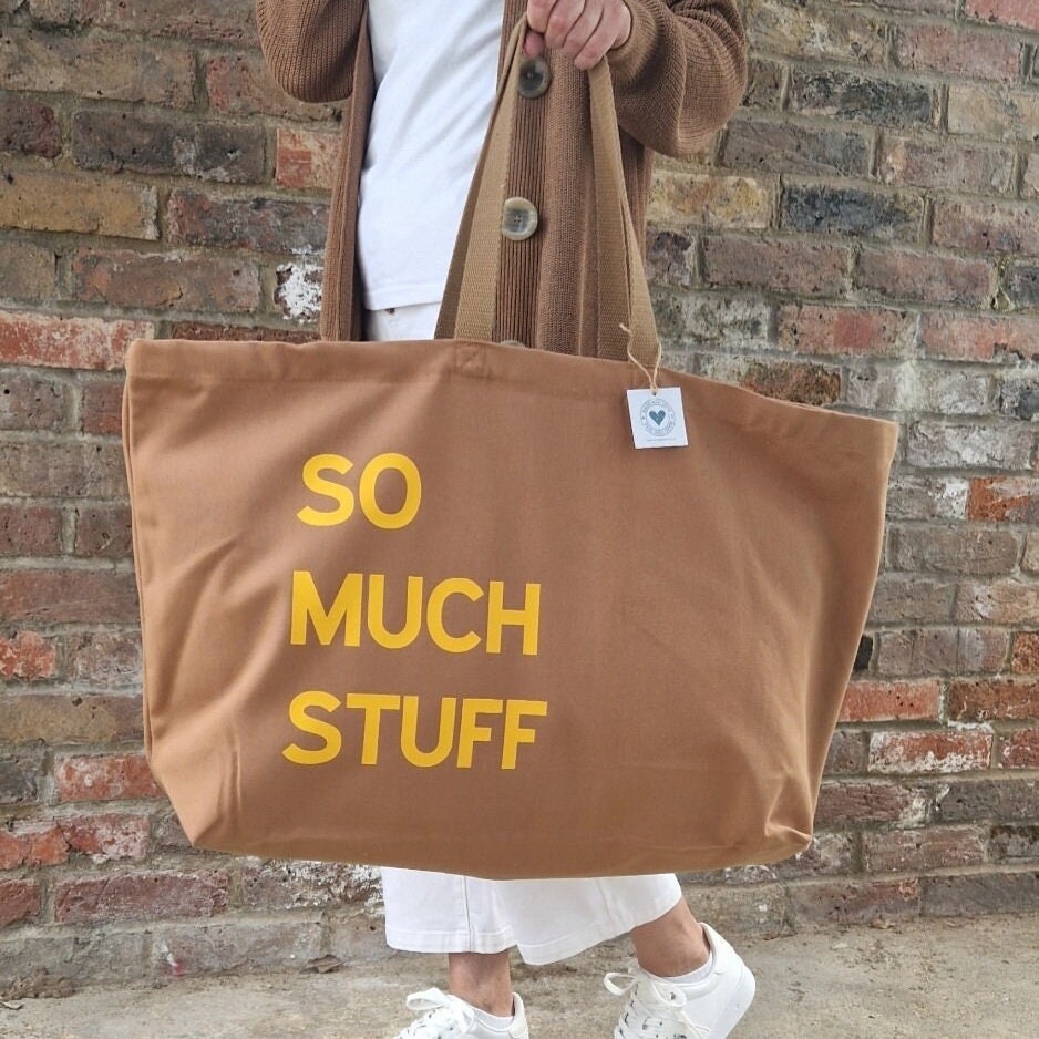 Custom Text Oversized Canvas Tote Bag: Large Shopper, Weekend Bag ...