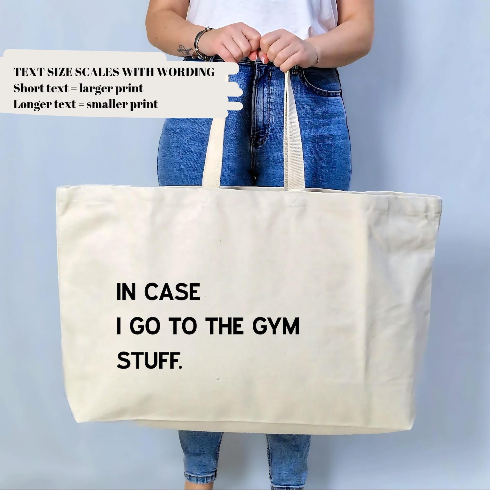 Custom Text Oversized Canvas Tote Bag: Large Shopper, Weekend Bag ...