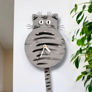 Pendulum Clock COSMO, Tail Moves Back and Forth, Wall Clock, Cat, Cat ...