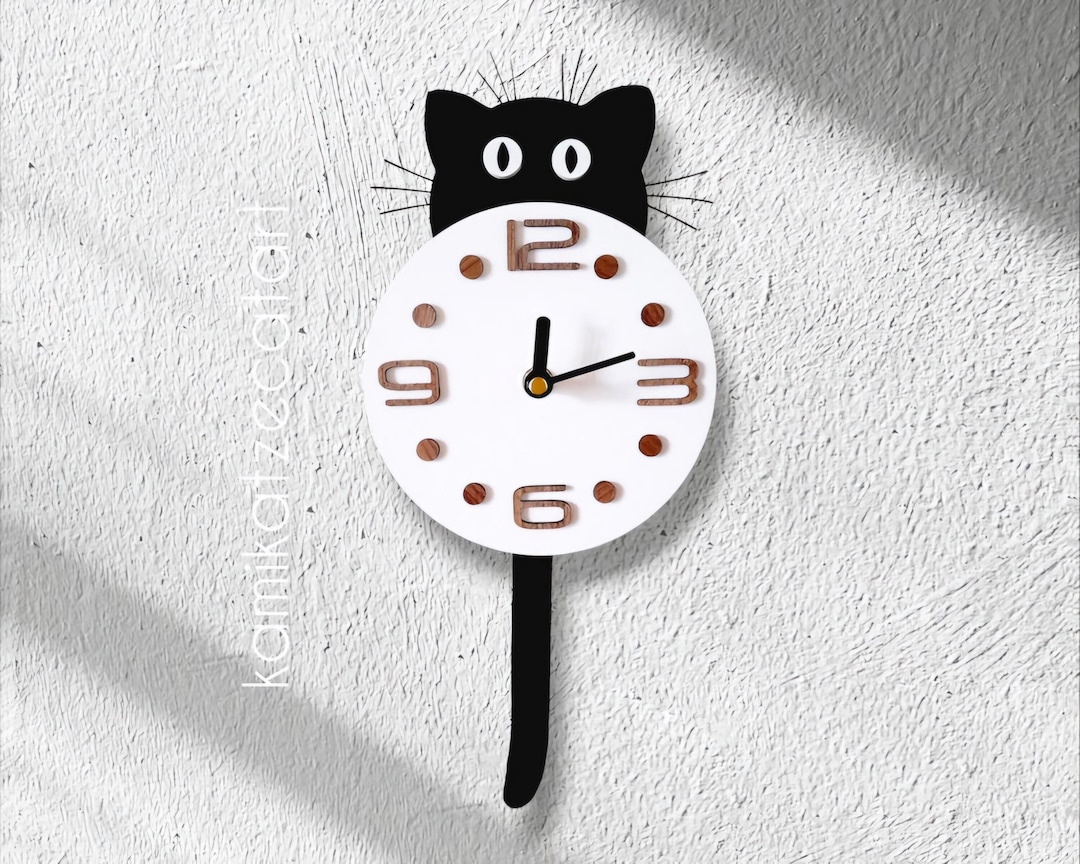 Pendulum Clock 'COSMO', Cat Clock, Tail Swings Back and Forth, Wall ...