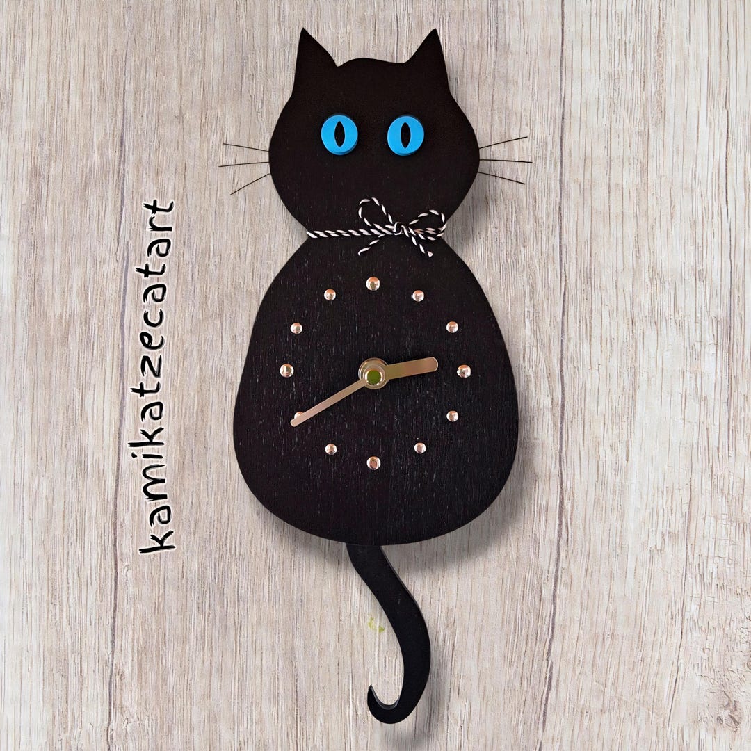 Cat Pendulum Clock Made of Poplar Plywood - Tail Moves Back and Forth ...