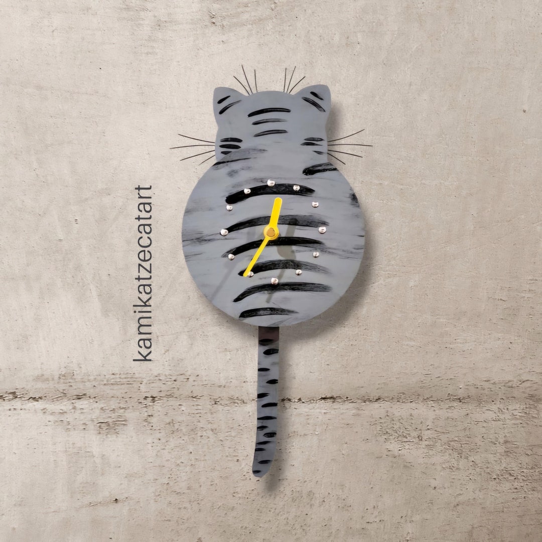 Pendulum Clock COSMO, Cat Clock, Wall Clock, Tail Swings Back and Forth ...
