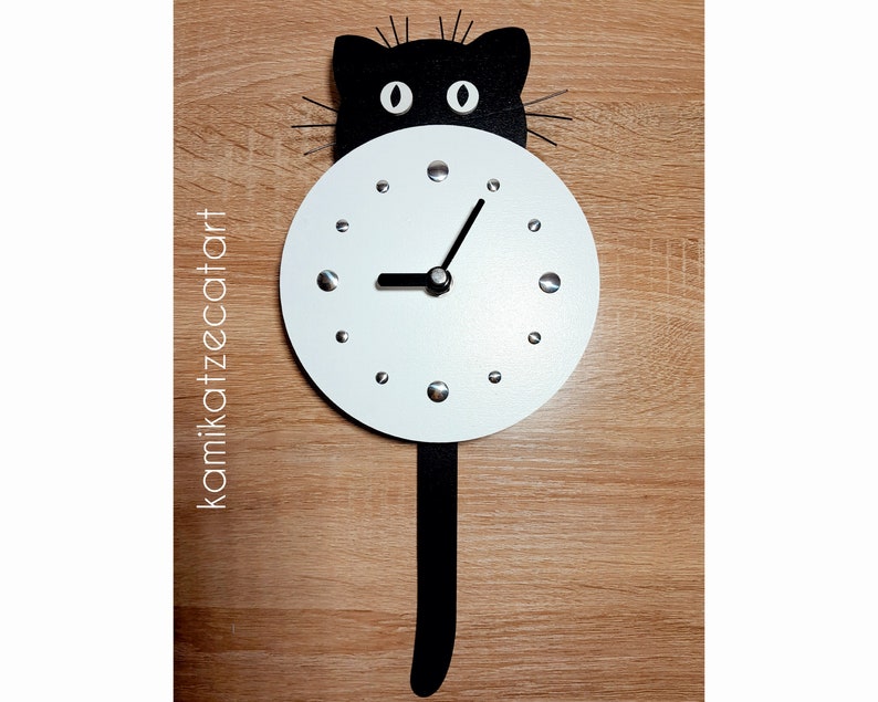 Pendulum Clock COSMO, Tail Moves Back and Forth, Wall Clock, Cat, Cat ...