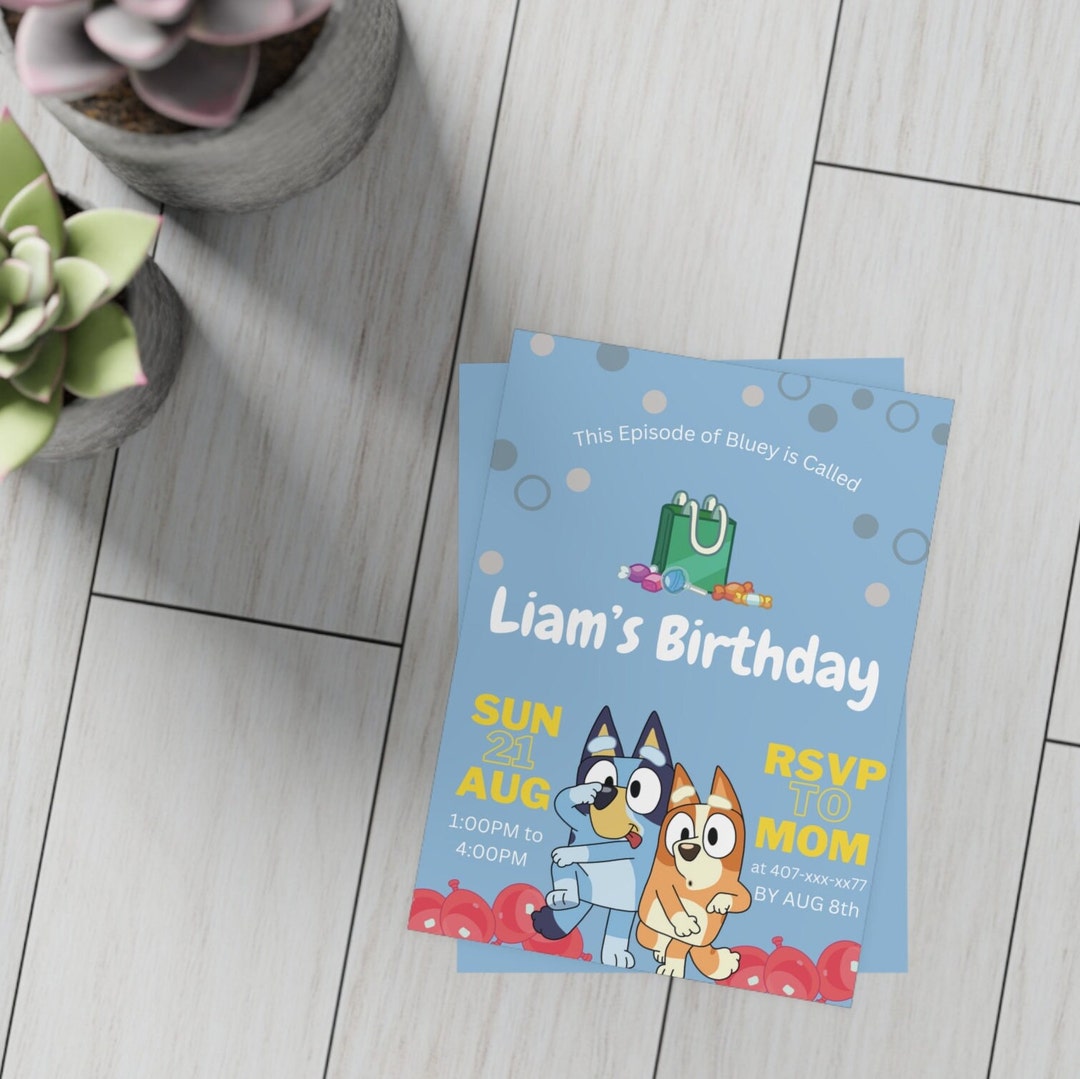 Bluey Themed Birthday Invitations With Envelopes Included - Etsy