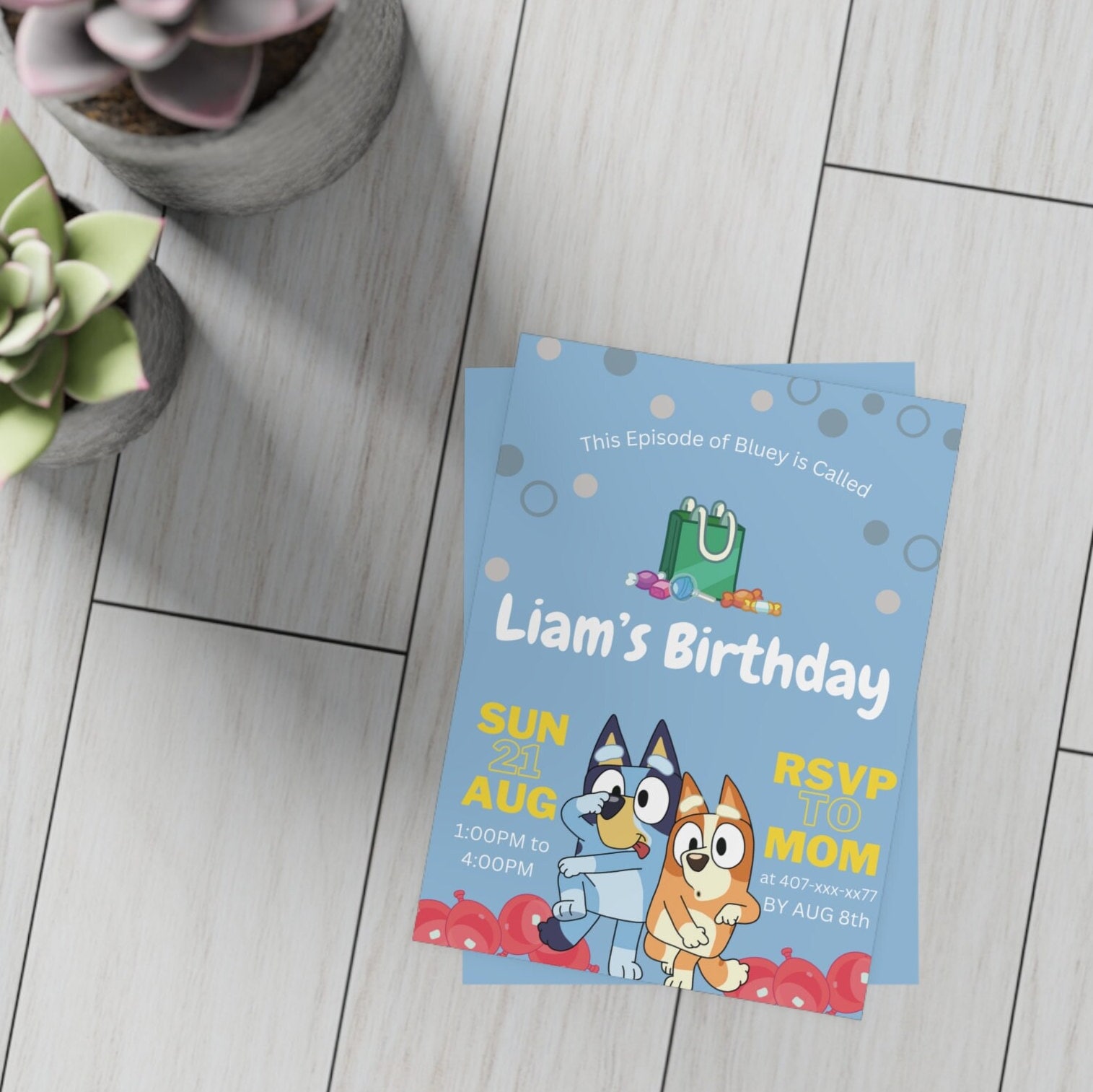 Bluey Themed Birthday Invitations With Envelopes Included - Etsy