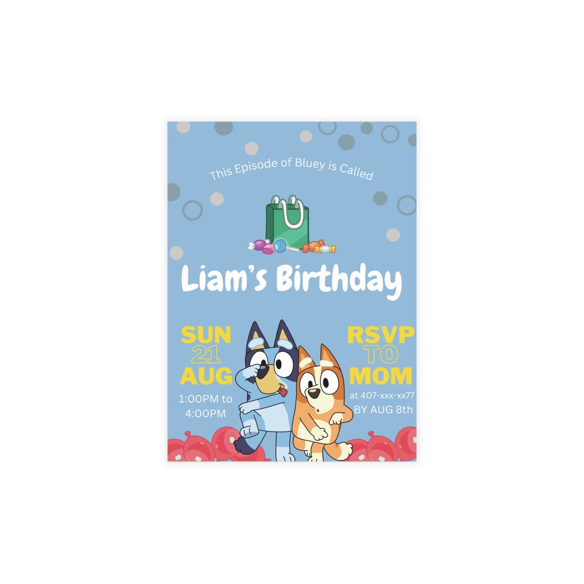 Bluey Themed Birthday Invitations With Envelopes Included - Etsy