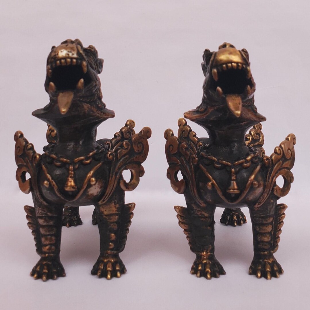 Nepalese Traditional Brass Temple Guardian Lions 5.5" - Nepal - Etsy