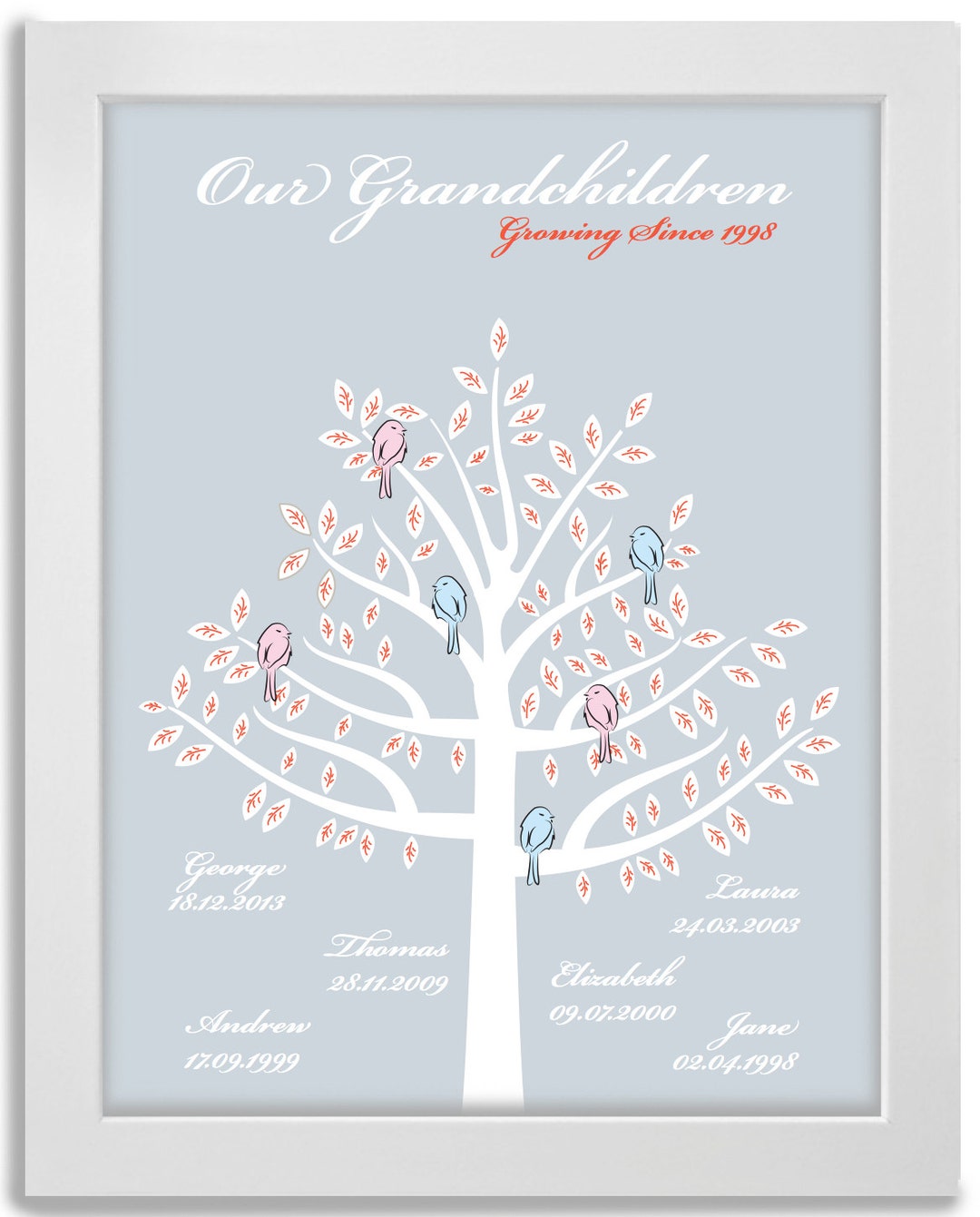 Grandchildren Tree Family Tree Personalised A3 Framed - Etsy