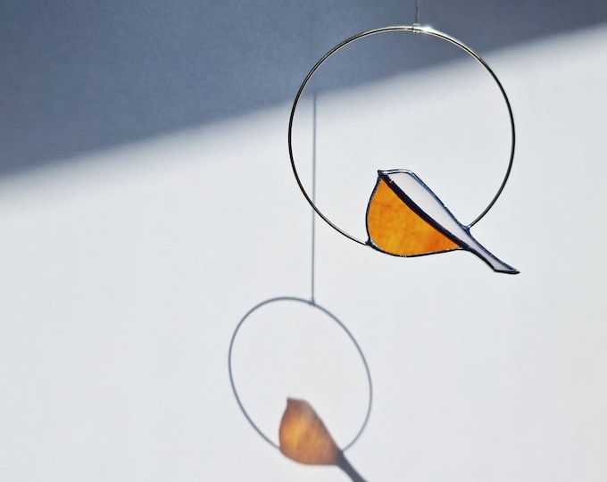 Pre-order - Stained Glass Robin With Brass Circle. Lightweight Glass ...