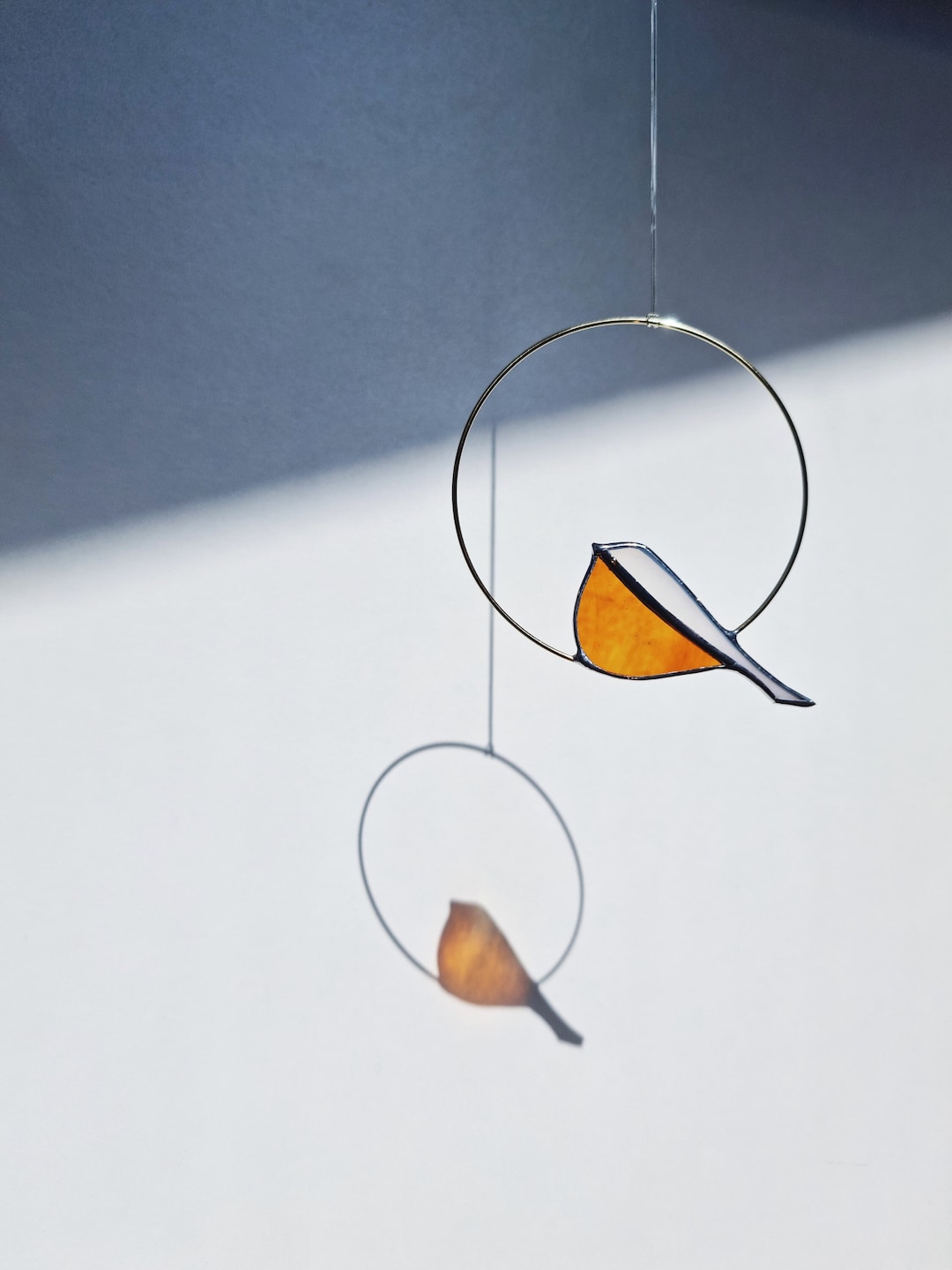 Pre-order - Stained Glass Robin With Brass Circle. Lightweight Glass ...