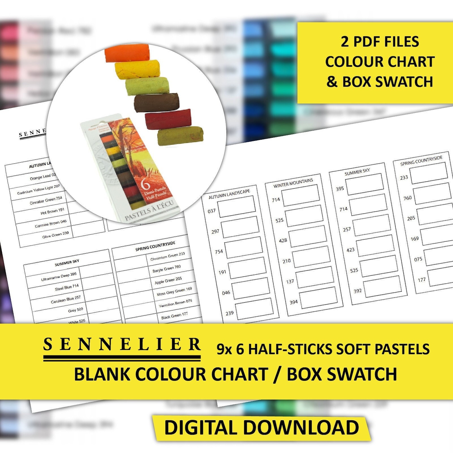 Soft Pastels Swatch Chart - Sennelier 6 Set DIY Printable Color Chart ...