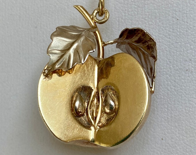 Vintage 9k Yellow and White Gold Apple Necklace - Etsy