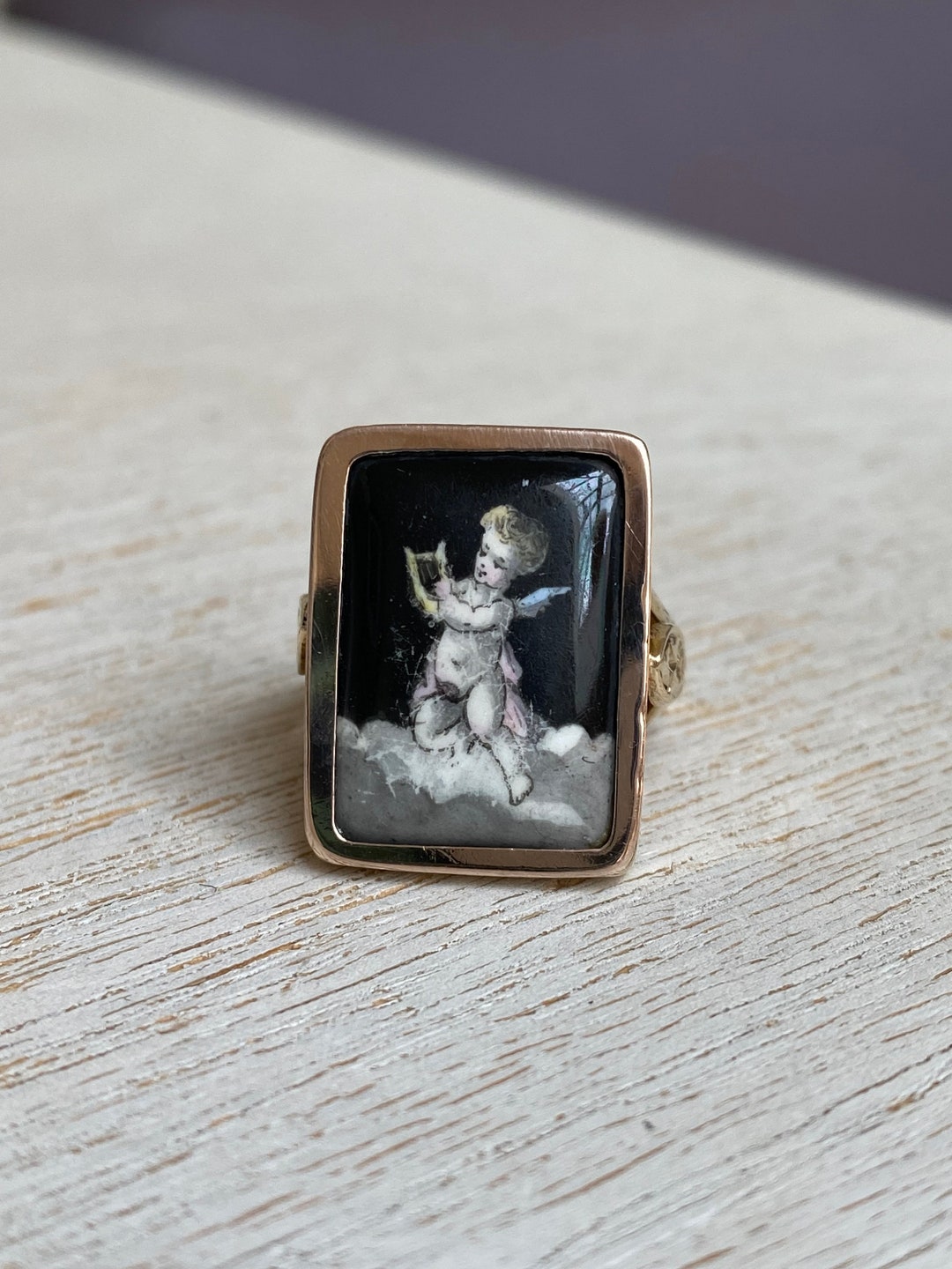 Victorian French 9k Gold and Enamel Cherub Ring - Etsy