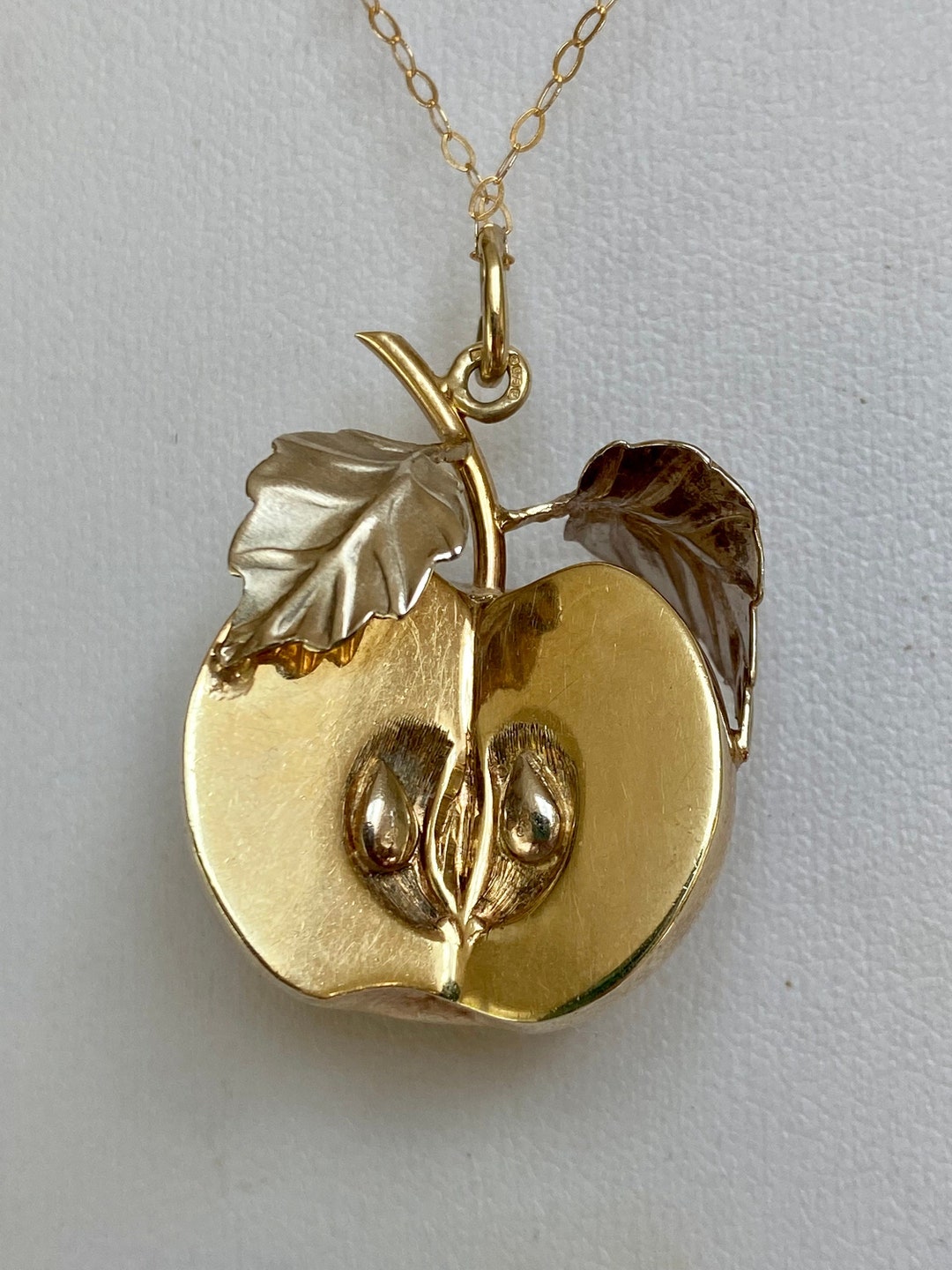 Vintage 9k Yellow and White Gold Apple Necklace - Etsy